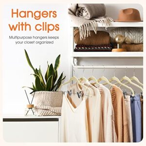 Cozymood Velvet Skirt Hangers - Pack of 24 - Velvet Hangers with Clips Ultra Thin Non Slip Velvet Pants Hangers Space Saving Clothes Hanger for Trouser, Skirts, Jeans, Dress (Beige)