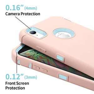 Sansunto for iPhone XR Case Pink, Silicone Durable Protective Heavy Duty Full Body Defender Shockproof Hybrid Hard PC & Soft Bumper Cover for Phone XR 6.1 inch (Grapefruit/Teal)