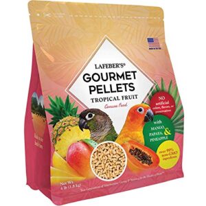 lafeber's tropical fruit gourmet pellets pet bird food, no added sugar, made with non-gmo and human-grade ingredients, for conures, 4 lb