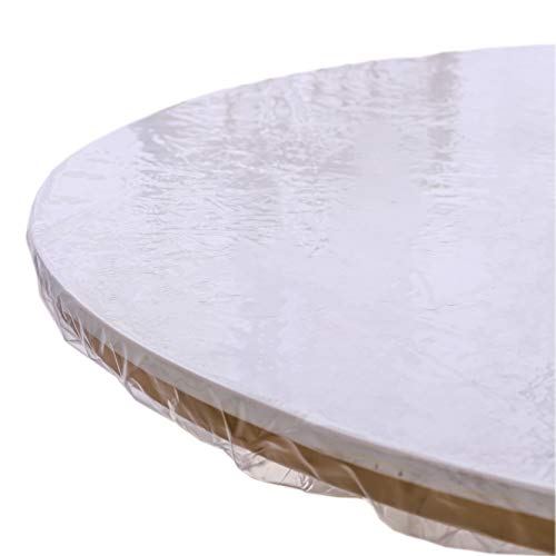 Clear Round Vinyl Fitted Tablecloth Waterproof Oilcloth Heavy Duty Elasticized Table Cover Elastic Edge Design Plastic Tablecloth Protector For Round Table (Large Round Fits Table up 45"-56" Diameter)