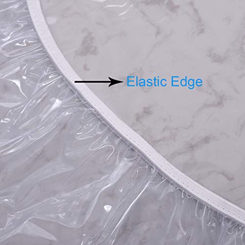 Clear Round Vinyl Fitted Tablecloth Waterproof Oilcloth Heavy Duty Elasticized Table Cover Elastic Edge Design Plastic Tablecloth Protector For Round Table (Large Round Fits Table up 45"-56" Diameter)