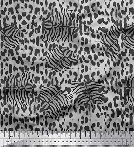 Soimoi Gray Cotton Canvas Fabric Leopard & Tiger Animal Skin Printed Fabric 1 Yard 44 Inch Wide