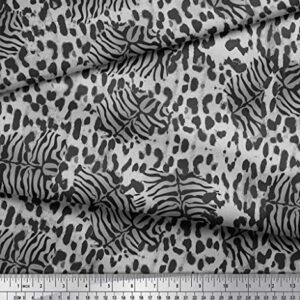 Soimoi Gray Cotton Canvas Fabric Leopard & Tiger Animal Skin Printed Fabric 1 Yard 44 Inch Wide