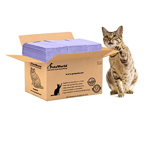 PETSWORLD Fresh Scented Cat Pads Refills for Tidy Cats Breeze Litter System 50 Pads for Cat Litter Box, 16.9x11.4 Inch