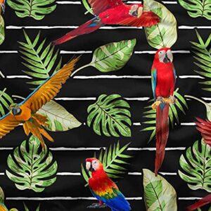 Soimoi Black Cotton Canvas Fabric Tropical Leaves & Bird Printed Craft Fabric by The Yard 58 Inch Wide