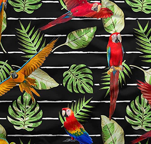 Soimoi Black Cotton Canvas Fabric Tropical Leaves & Bird Printed Craft Fabric by The Yard 58 Inch Wide