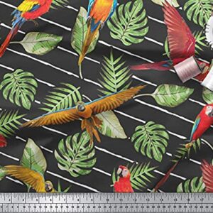 Soimoi Black Cotton Canvas Fabric Tropical Leaves & Bird Printed Craft Fabric by The Yard 58 Inch Wide