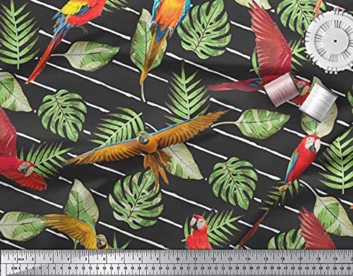 Soimoi Black Cotton Canvas Fabric Tropical Leaves & Bird Printed Craft Fabric by The Yard 58 Inch Wide