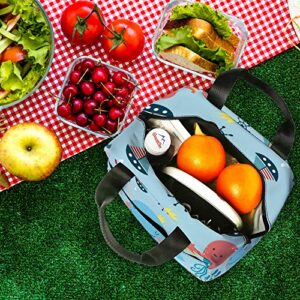 Lunch Bag for Kids, Cute Insulated Kids Lunch Box Container Reusable Cooler Lunch Tote Bag for Children Girls and Boys, School Picnic Travel Outdoors(Sky Blue with Whale)