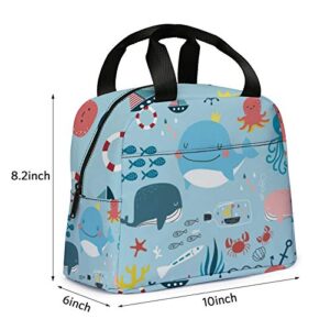 Lunch Bag for Kids, Cute Insulated Kids Lunch Box Container Reusable Cooler Lunch Tote Bag for Children Girls and Boys, School Picnic Travel Outdoors(Sky Blue with Whale)