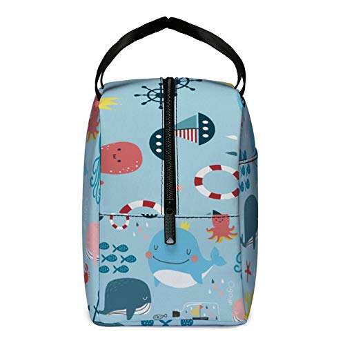 Lunch Bag for Kids, Cute Insulated Kids Lunch Box Container Reusable Cooler Lunch Tote Bag for Children Girls and Boys, School Picnic Travel Outdoors(Sky Blue with Whale)