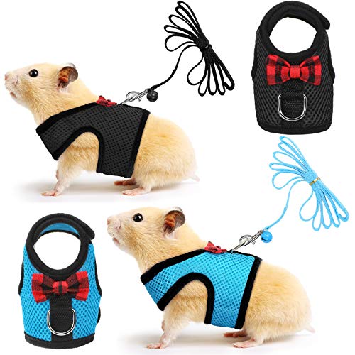 2 Pieces Guinea Pig Clothes Soft Mesh Guinea Pig Harness with Safe Bell, Baby Ferret Harness and Leash Set for Hamster, Baby Ferrets, Rats, Guinea Pig, Chinchilla, Teacup Chihuahua