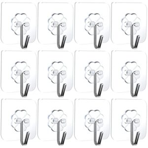 48Pcs Adhesive Hooks 22lb(Max) Heavy Duty Wall Hooks Waterproof Oilproof Utility Hooks Clear Reusable Strong Sticky Self Adhesive Hooks Coat Hat Towel Hanger for Bathroom Shower Kitchen Door