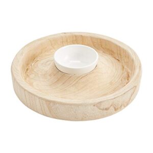 mud pie paulownia chip ceramic dip bowl, 2" x 13" dia 2" x 4 1/2" dia, tan