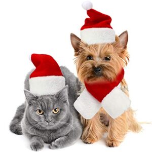 3 Sets Cat Santa Hat with Scarf Christmas Pet Outfit Adjustable Pet Costume Set Pet Santa Clause Apparel Puppy Dog Santa Hat New Year