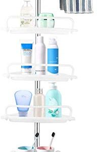 Corner Shower Shelves, 4-Tier Bathroom Shower Caddy Bathroom Height 63" -118" Adjustable Telescopic Shower Shelf Shower Corner Rack for Shampoo Soap Tower