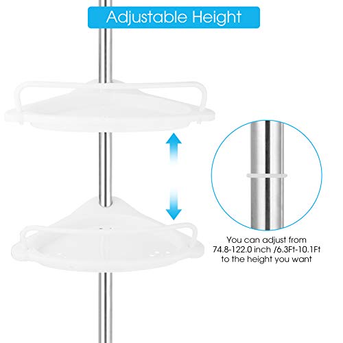 Corner Shower Shelves, 4-Tier Bathroom Shower Caddy Bathroom Height 63" -118" Adjustable Telescopic Shower Shelf Shower Corner Rack for Shampoo Soap Tower