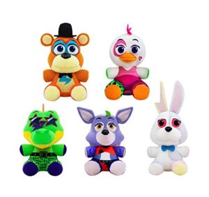 five nights at freddy fnaf security breach plush set of 5 - glamrock freddy, glamrock chica, montgomery gator, roxanne wolf and vannie