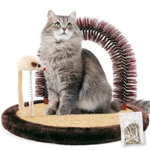 happi n pets the original cat arch self groomer cat massager, cat hair brush for grooming with sturdy cat scratching pad and catnip toy, cat face scratchers, durable brusher, cat rubbing post & scratcher