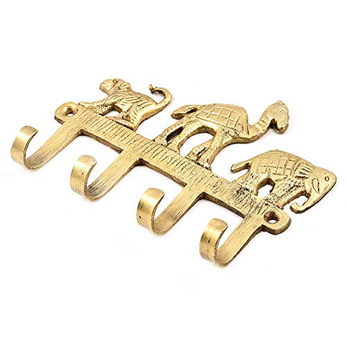 Indian Shelf 2 Pack Wall Key Hooks | Gold Coat Hook for Wall | Brass Mudroom Hooks | Camel Elephant Four Prong Towel Hook | Kids Wall Hook | Coat Rack for Wall [17.28 cm]