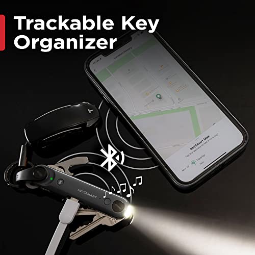 KeySmart Max Trackable Smart Key Organizer - Tile Tech Compact Keychain Key Holder, LED Flashlight, Tile Bluetooth Key Finder, Attach Car Key Fob, Keychain Accessories (up to 14 Keys, Steel Gray)