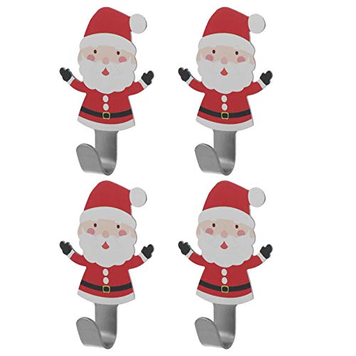 Cabilock 4Pcs Christmas Wall Hooks Santa Claus Metal Wall Hanger Christmas Wall Key Rack Holder Towel Coat Hooks for Door Bathrooms Key Robe Bag