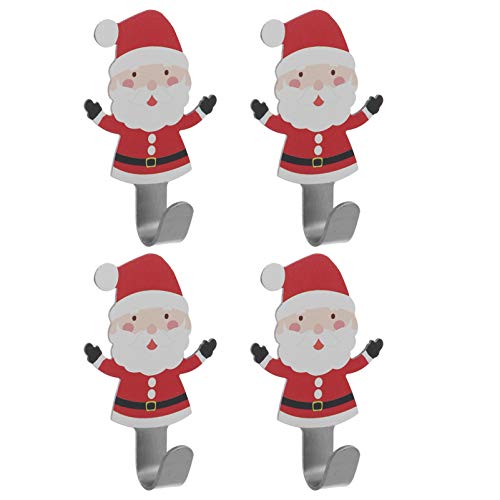 Cabilock 4Pcs Christmas Wall Hooks Santa Claus Metal Wall Hanger Christmas Wall Key Rack Holder Towel Coat Hooks for Door Bathrooms Key Robe Bag