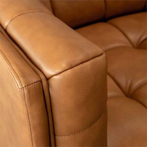 Ashcroft Furniture Co Allen Mid Century Modern Tufted Genuine Leather Sofa in Cognac Tan