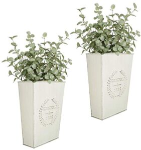 lesen set of 2 farmhouse metal wall planter,rustic wall decor country hanging wall vase box for plants flower home decoration