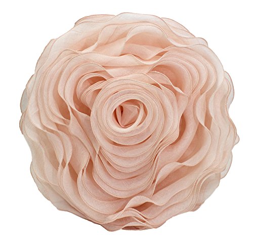 Fennco Styles Beautiful Handmade 3D Rose with Custom Made Fabric Decorative Throw Pillow 16" Round (Pink, Case+Insert)