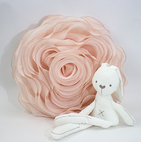 Fennco Styles Beautiful Handmade 3D Rose with Custom Made Fabric Decorative Throw Pillow 16" Round (Pink, Case+Insert)