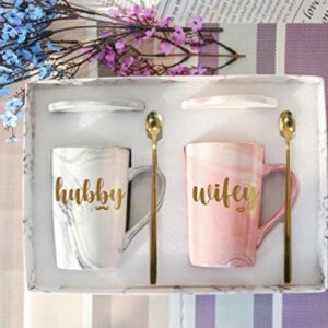 Wifey and Hubby Coffee Mugs Set Hubby Wifey Mugs Hubby and Wifey Gifts Wifey and Hubby Gifts Mr Mrs Gifts Husband Wife Mugs Engagement Wedding Anniversary Valentines Day Gifts for Couple 14 Ounce