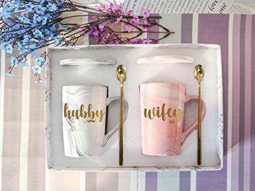 Wifey and Hubby Coffee Mugs Set Hubby Wifey Mugs Hubby and Wifey Gifts Wifey and Hubby Gifts Mr Mrs Gifts Husband Wife Mugs Engagement Wedding Anniversary Valentines Day Gifts for Couple 14 Ounce