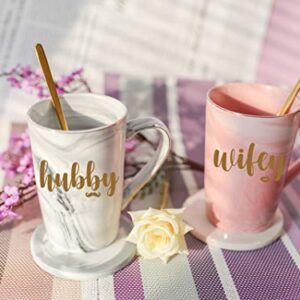 Wifey and Hubby Coffee Mugs Set Hubby Wifey Mugs Hubby and Wifey Gifts Wifey and Hubby Gifts Mr Mrs Gifts Husband Wife Mugs Engagement Wedding Anniversary Valentines Day Gifts for Couple 14 Ounce