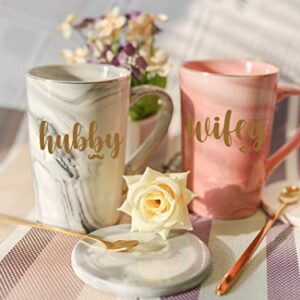 Wifey and Hubby Coffee Mugs Set Hubby Wifey Mugs Hubby and Wifey Gifts Wifey and Hubby Gifts Mr Mrs Gifts Husband Wife Mugs Engagement Wedding Anniversary Valentines Day Gifts for Couple 14 Ounce