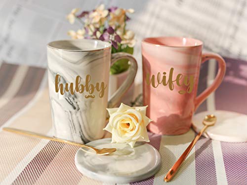 Wifey and Hubby Coffee Mugs Set Hubby Wifey Mugs Hubby and Wifey Gifts Wifey and Hubby Gifts Mr Mrs Gifts Husband Wife Mugs Engagement Wedding Anniversary Valentines Day Gifts for Couple 14 Ounce