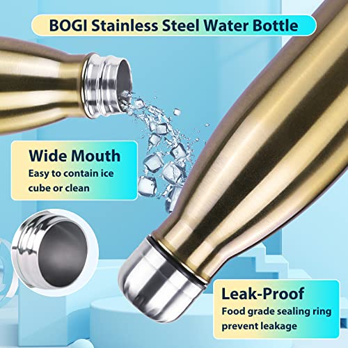 BOGI 25oz Insulated Water Bottle Double Wall Vacuum Stainless Steel Water Bottles, Leak Proof Metal Sports Water Bottle Keeps Drink Hot and Cold-Perfect for Outdoor Sports Camping Biking (Champagne)