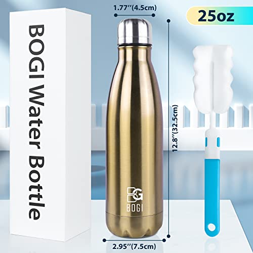 BOGI 25oz Insulated Water Bottle Double Wall Vacuum Stainless Steel Water Bottles, Leak Proof Metal Sports Water Bottle Keeps Drink Hot and Cold-Perfect for Outdoor Sports Camping Biking (Champagne)