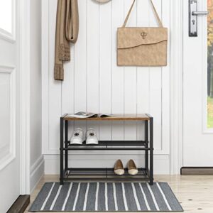 Yusong Shoe Rack, 3 Tier Shoe Organizer Storage for Closet Entryway, Narrow Slim Metal Shoe Shelves with Industrial Wooden Top, Rustic Brown and Black