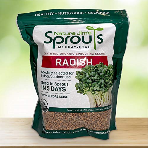 Nature Jims Radish Sprout Seeds – 16 Ounce Organic Sprouting Seeds – Non-GMO Premium Radish Seeds – Resealable Bag for Longer Freshness – Rich in Vitamins, Minerals, Fiber