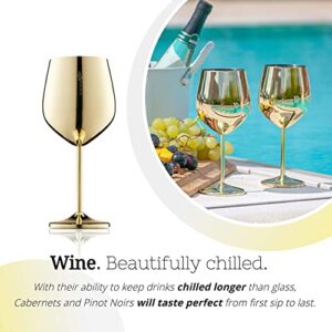 Gusto Nostro Stainless Steel Wine Glass - 18 oz Unbreakable Gold Wine Glasses for Travel, Camping and Pool - Fancy, Unique and Cute Portable Metal Wine Glass for Outdoor Events, Picnics (Set of 2)