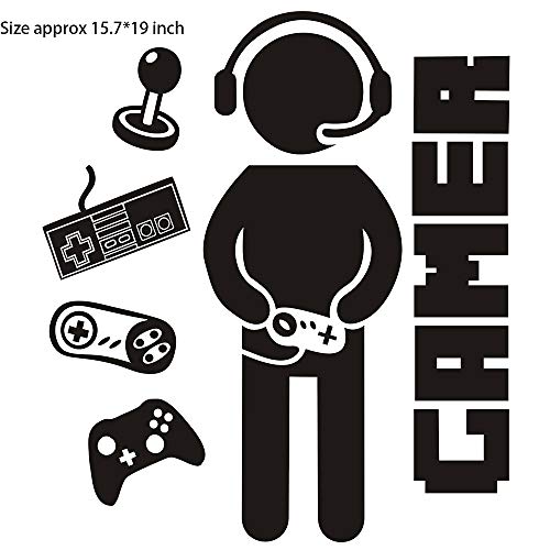 Gamer Wall Decals Controller Video Games Wall Stickers for Boy Bedroom Kids Room Playroom Nursery Home Decoration (Black)