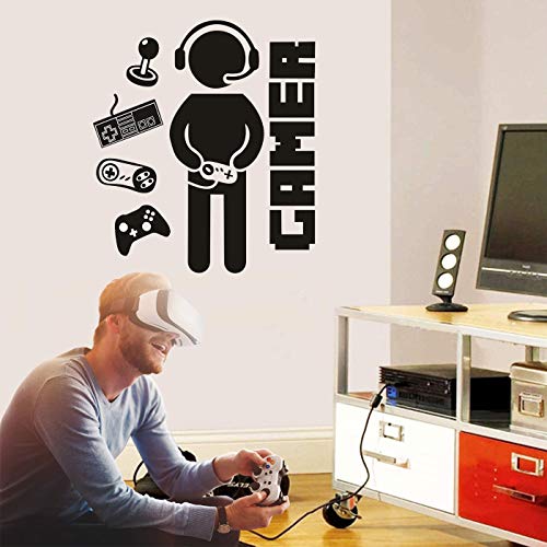 Gamer Wall Decals Controller Video Games Wall Stickers for Boy Bedroom Kids Room Playroom Nursery Home Decoration (Black)