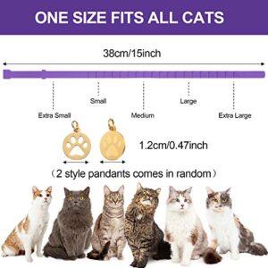 4 Pcs Calming Cats Collar Adjustable Cat Calm Collar Lavender Scent Relaxing Cat Collar with 2 Pendant for Puppies Cats Reduce Stress Aggression Anxious, up to 15 Inches (Purple, Gold)