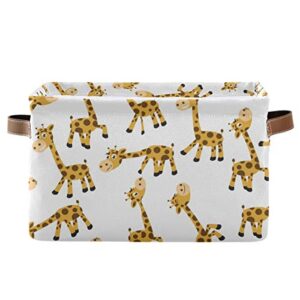 storage basket cute little cartoon giraffe storage bin with handle foldable rectangle fabric organizer basket for home bedroom nursery closet, 1 pack