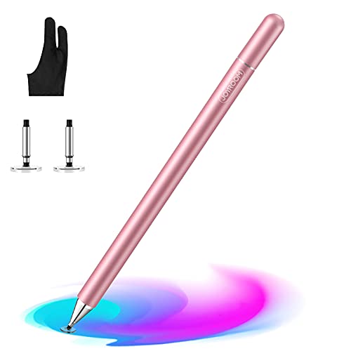 joyroom Capacitive Stylus Pen for Touch Screens, Disc Tip and High Sensitivity, with Replacement Tips & Palm Rejection Glove, for Kid Student Drawing, for Apple/iPhone/iPad/Tablet/Samsung (Pink)…