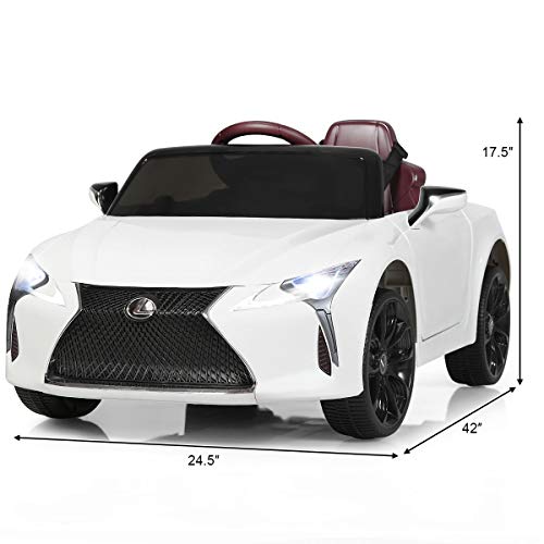 Costzon Ride on Car, Licensed Lexus LC500, 12V Battery Powered Car w/Remote Control, 3 Speed, LED Lights, Horn, MP3&USB, Slow Start, Spring Suspension, Electric Vehicle for Boys& Girls (White)