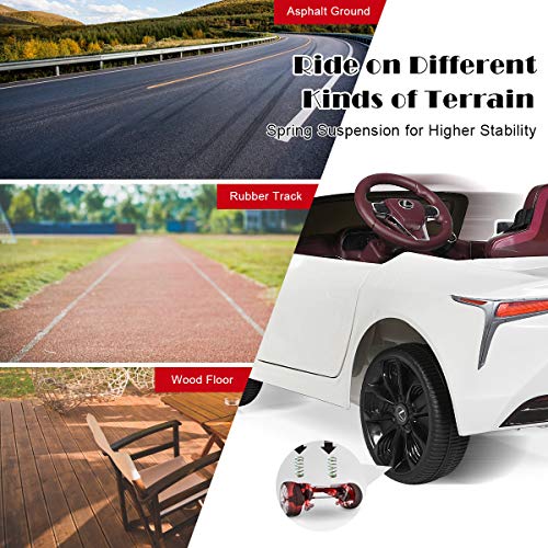 Costzon Ride on Car, Licensed Lexus LC500, 12V Battery Powered Car w/Remote Control, 3 Speed, LED Lights, Horn, MP3&USB, Slow Start, Spring Suspension, Electric Vehicle for Boys& Girls (White)