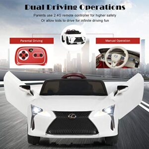 Costzon Ride on Car, Licensed Lexus LC500, 12V Battery Powered Car w/Remote Control, 3 Speed, LED Lights, Horn, MP3&USB, Slow Start, Spring Suspension, Electric Vehicle for Boys& Girls (White)