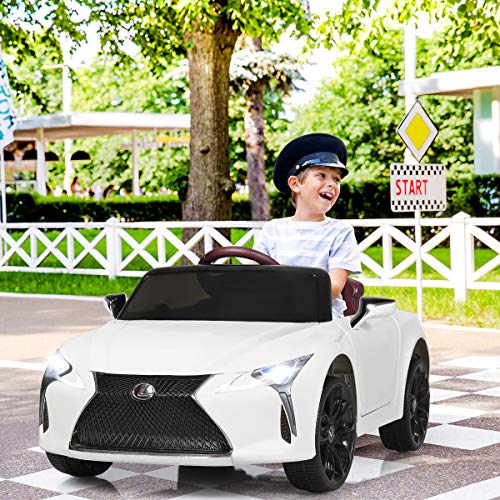 Costzon Ride on Car, Licensed Lexus LC500, 12V Battery Powered Car w/Remote Control, 3 Speed, LED Lights, Horn, MP3&USB, Slow Start, Spring Suspension, Electric Vehicle for Boys& Girls (White)